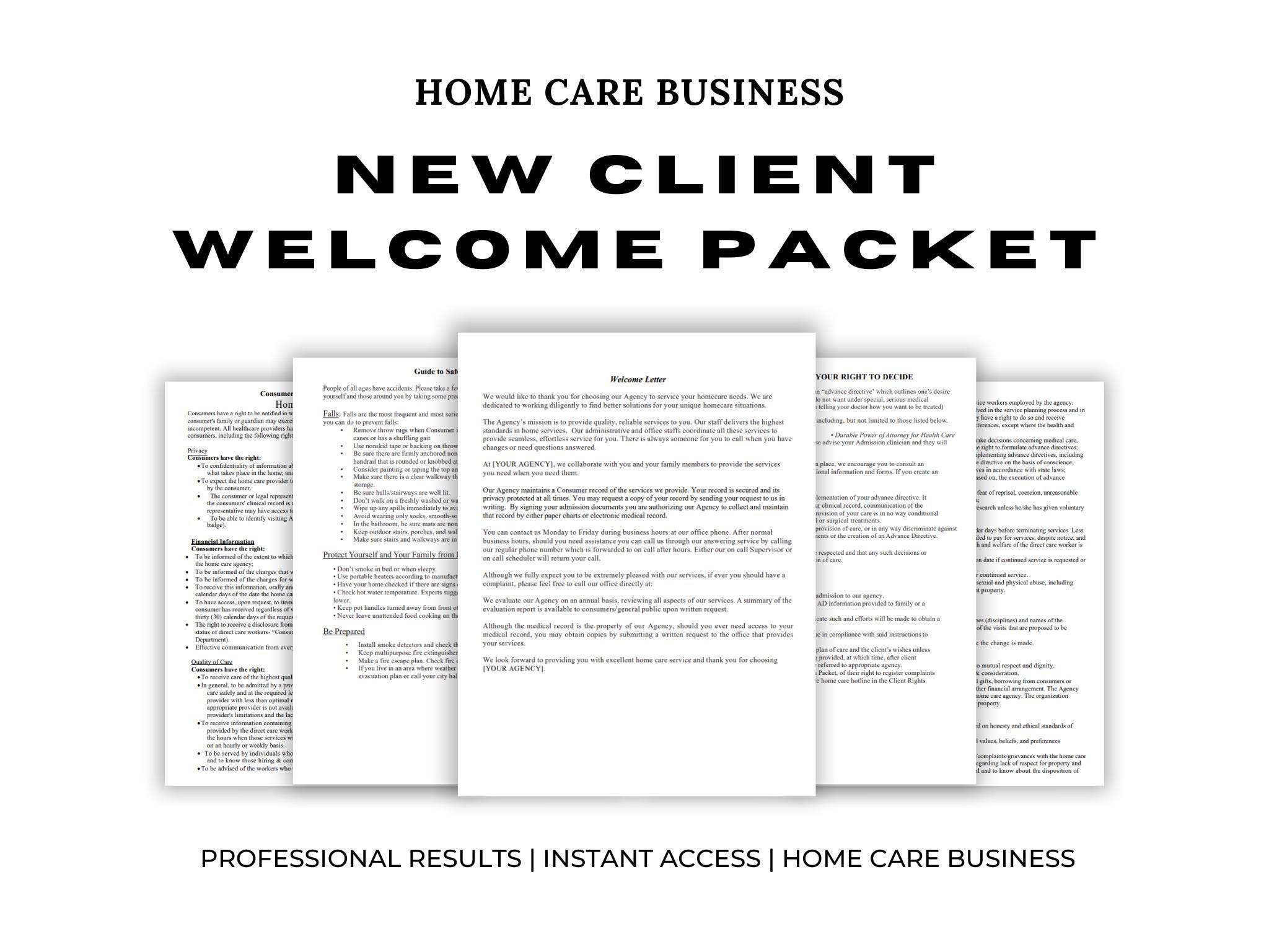 Home Care Agency New Client Welcome Packet: Editable Forms & HIPAA ...
