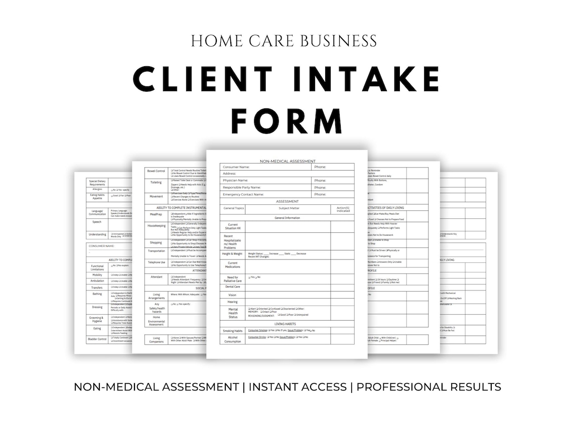 Home Care Client Intake & Assessment Form: Non-medical (PDF Template) - Etsy
