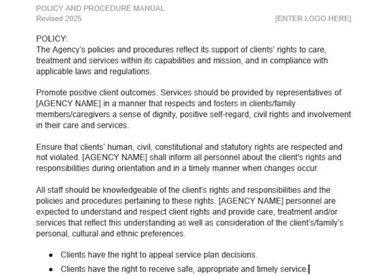 Home Care Agency Policy and Procedure Manual | Editable Policies and ...