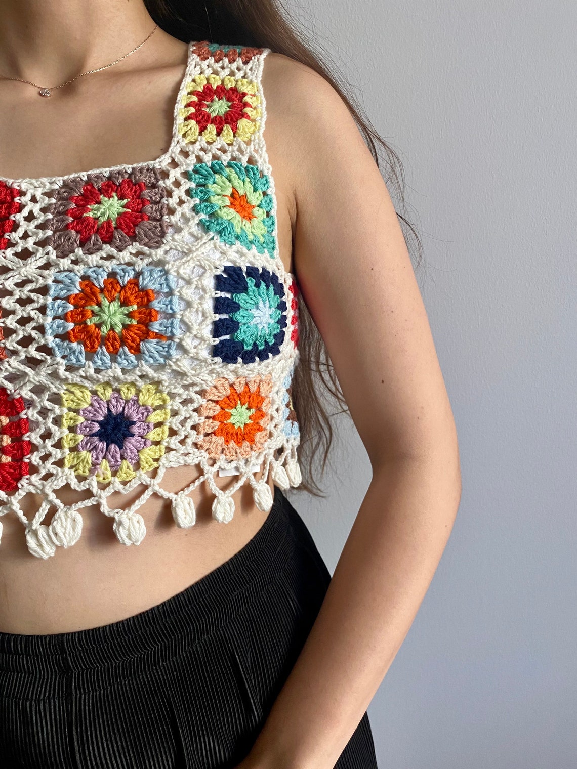 Granny Square Crop Top Floral Crop Top in Brown Color Square - Etsy