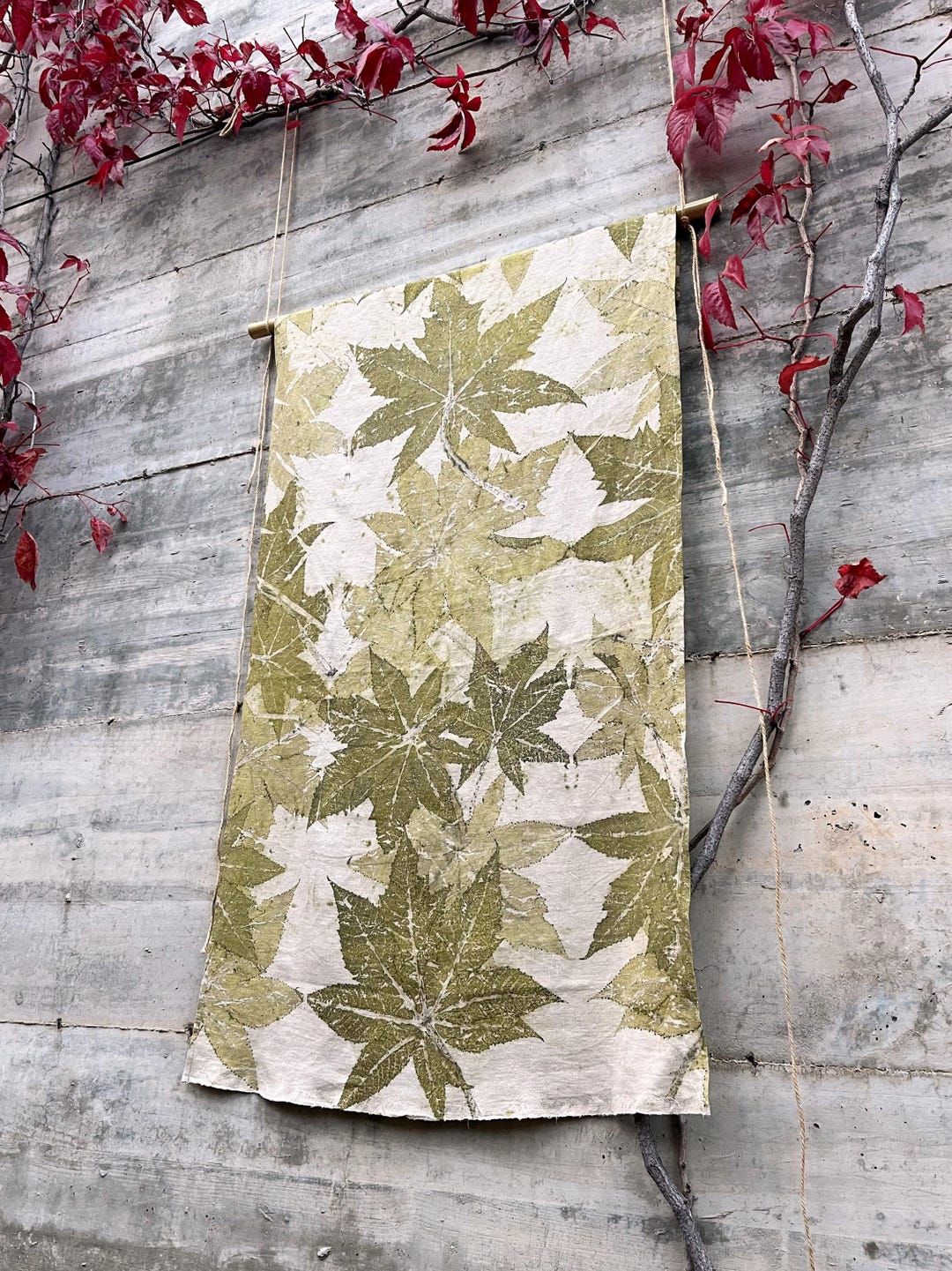 Botanical Wall Hanging · Ecoprint Art · Castor Leaf Print · Hemp Canvas ...
