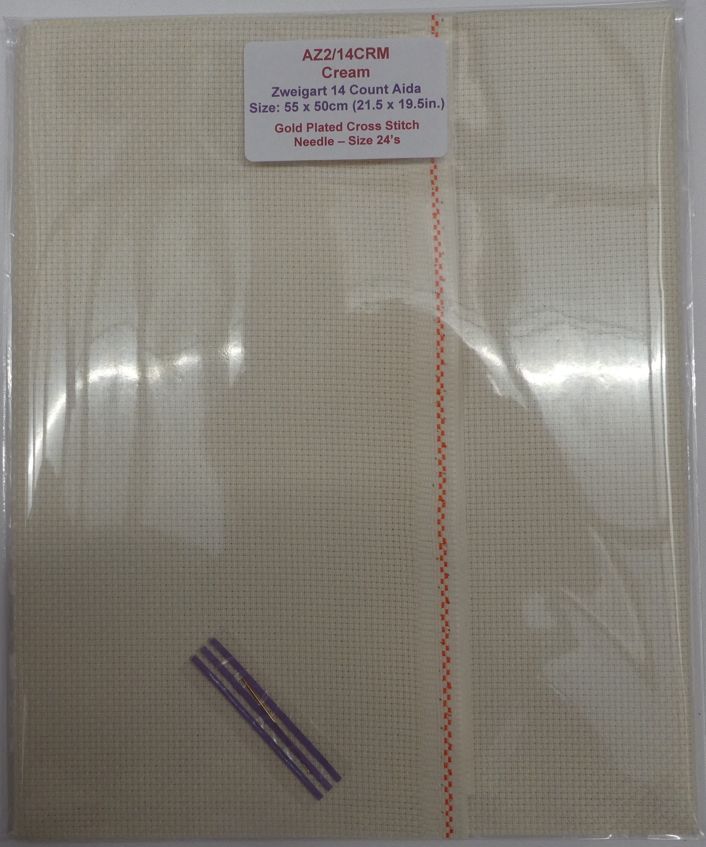 Zweigart Cream 14 Count Aida Cross Stitch Fabric 55 X 50cm With Needle ...
