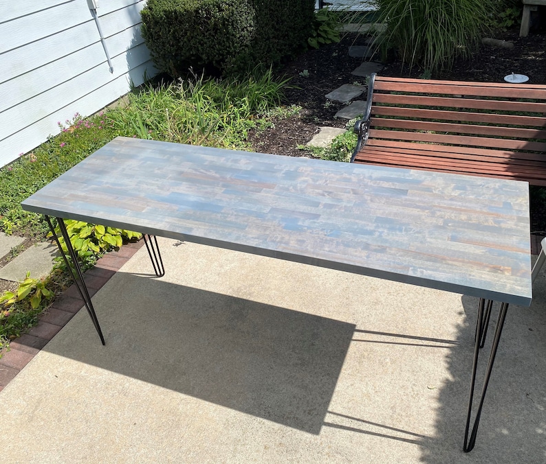 Butcher Block Table, Stained and Sealed With Metal Hairpin Legs ...