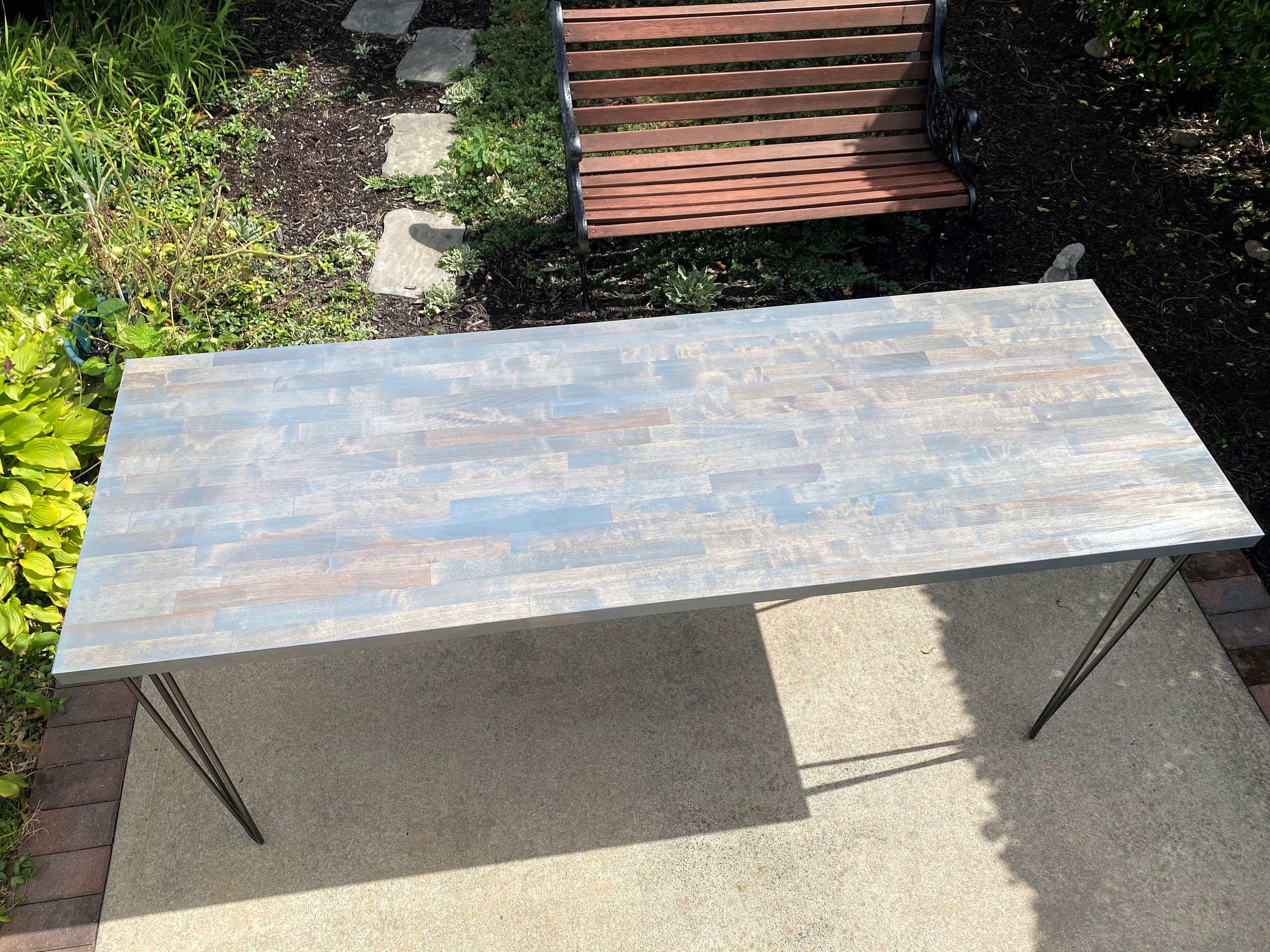 Butcher Block Table, Stained and Sealed With Metal Hairpin Legs ...