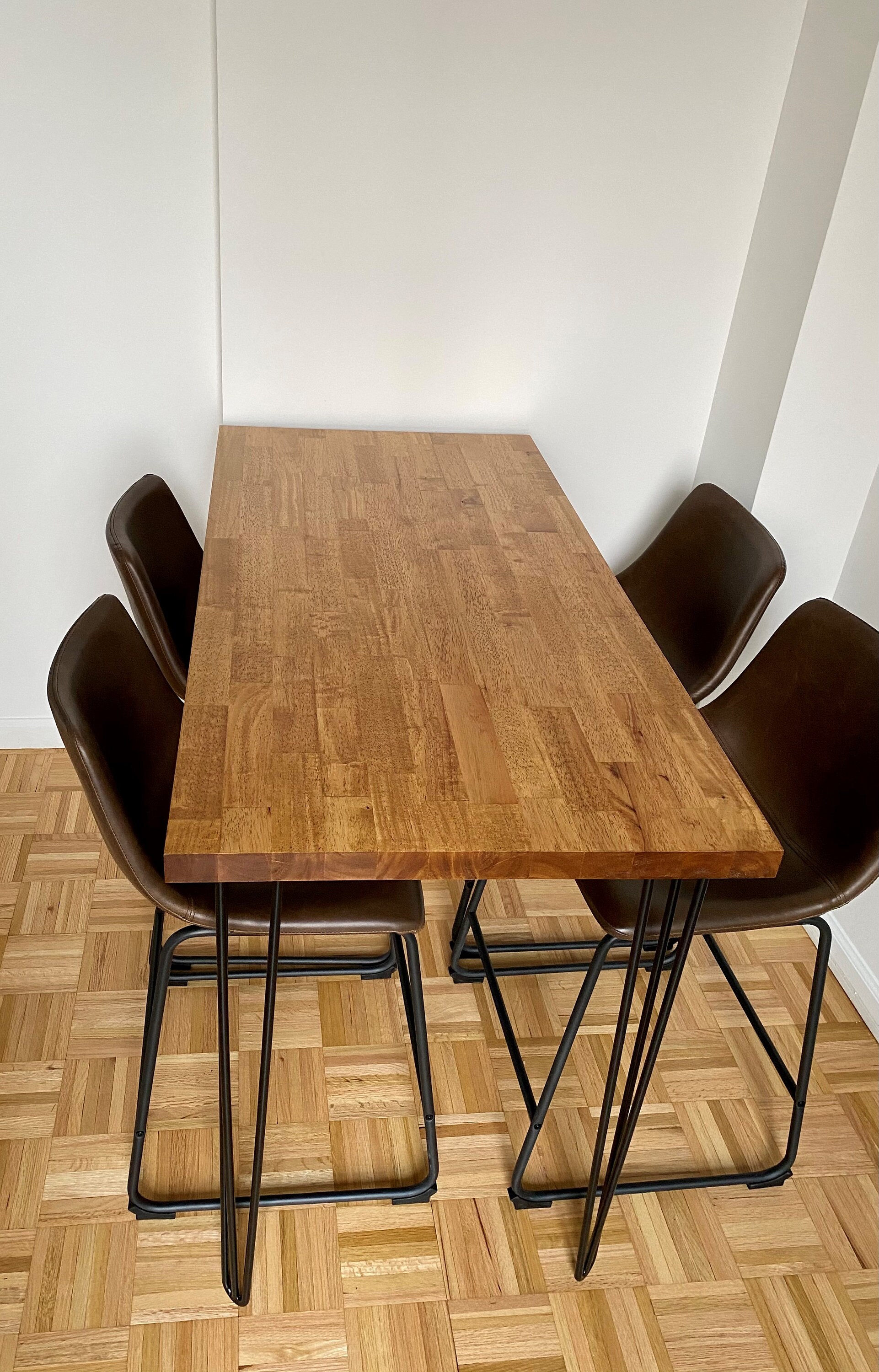 Butcher Block Table, Stained and Sealed With Metal Hairpin Legs ...