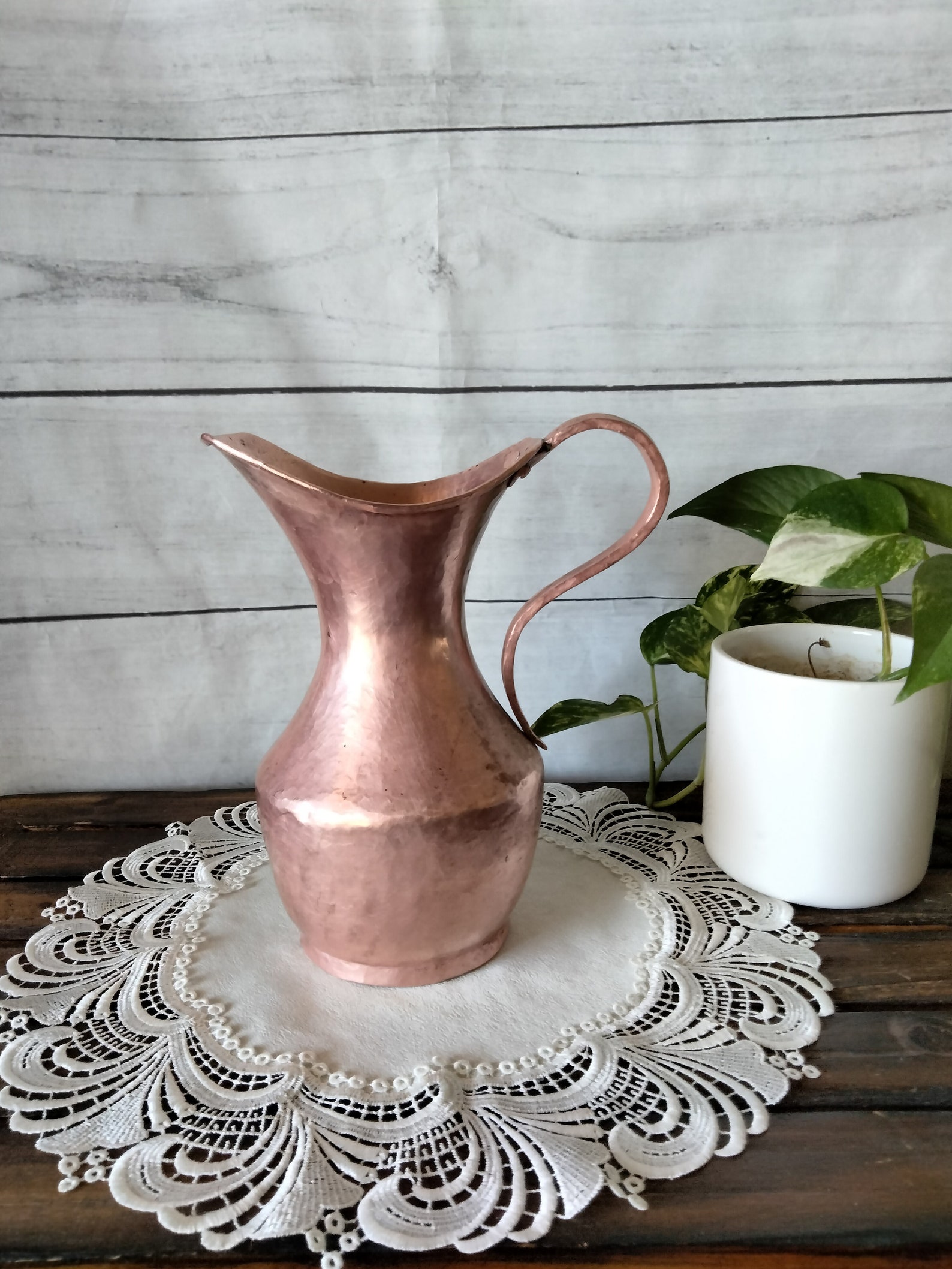 Vintage Hammered Solid Copper Pitcher. 10" Tall Weight is 2 Pounds 1.6 ...
