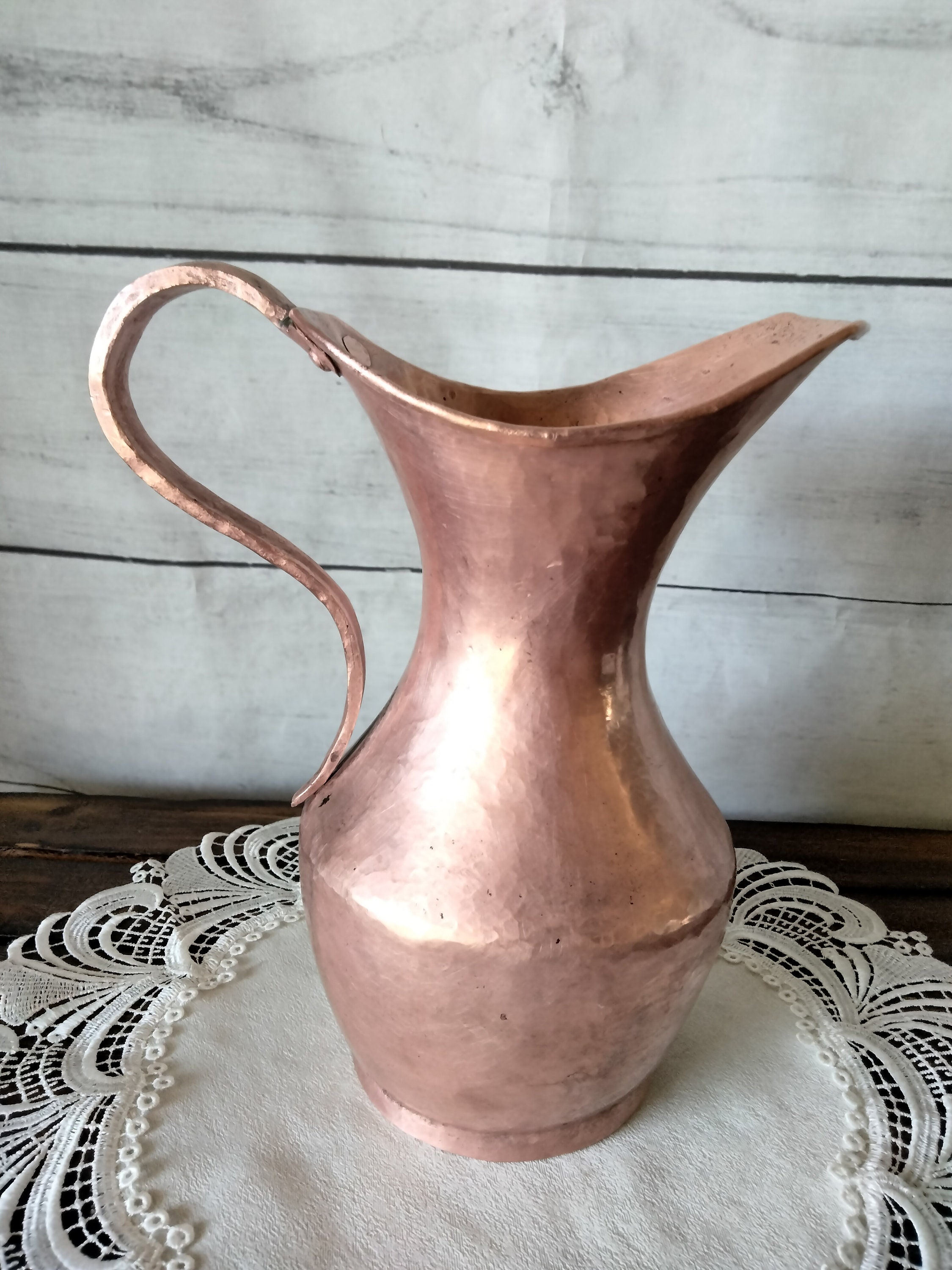 Vintage Hammered Solid Copper Pitcher. 10" Tall Weight is 2 Pounds 1.6 ...