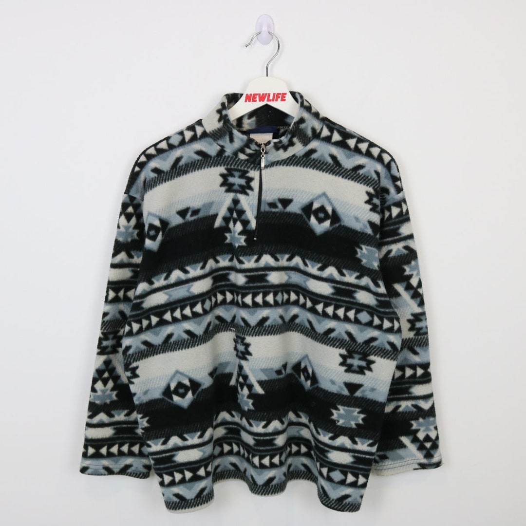 Vintage 90's Aztec Print Fleece Quarter Zip Sweater M - Etsy