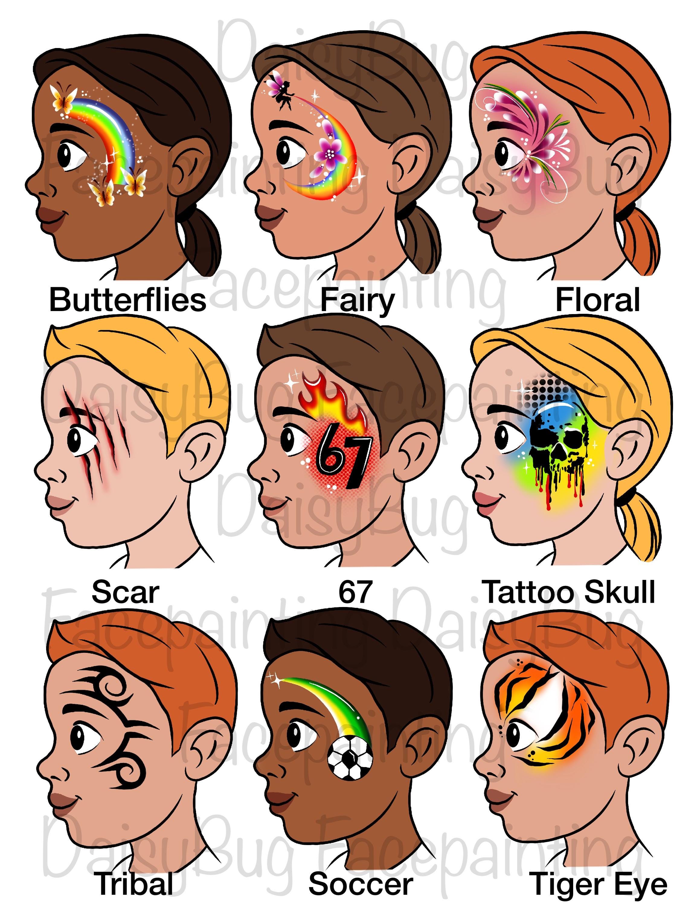 Face Paint Menu Board, 8 Pack, Face Paint Board, Face Paint Design ...