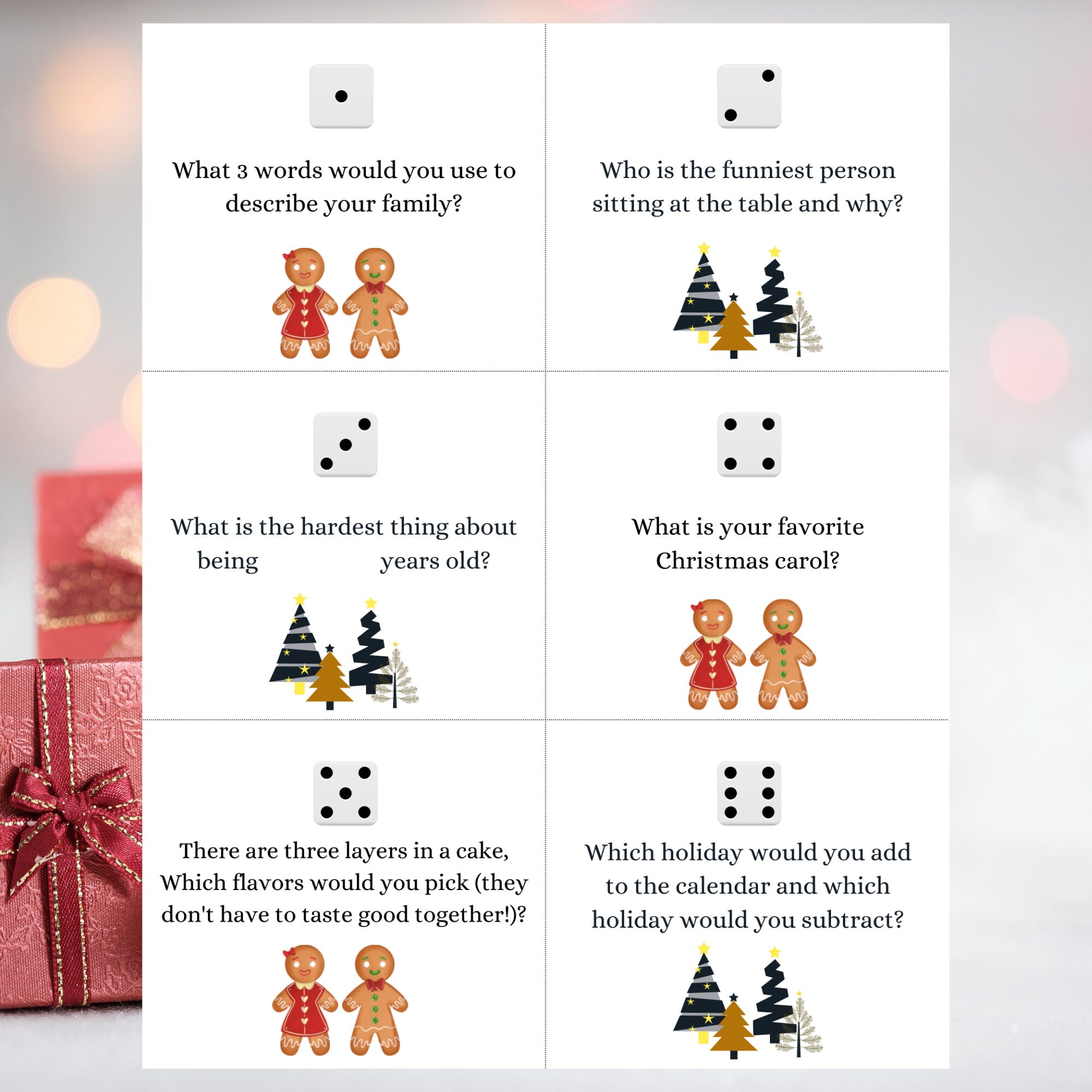 Christmas Dinner Game, Christmas Conversation Starter Cards, Dice Game ...