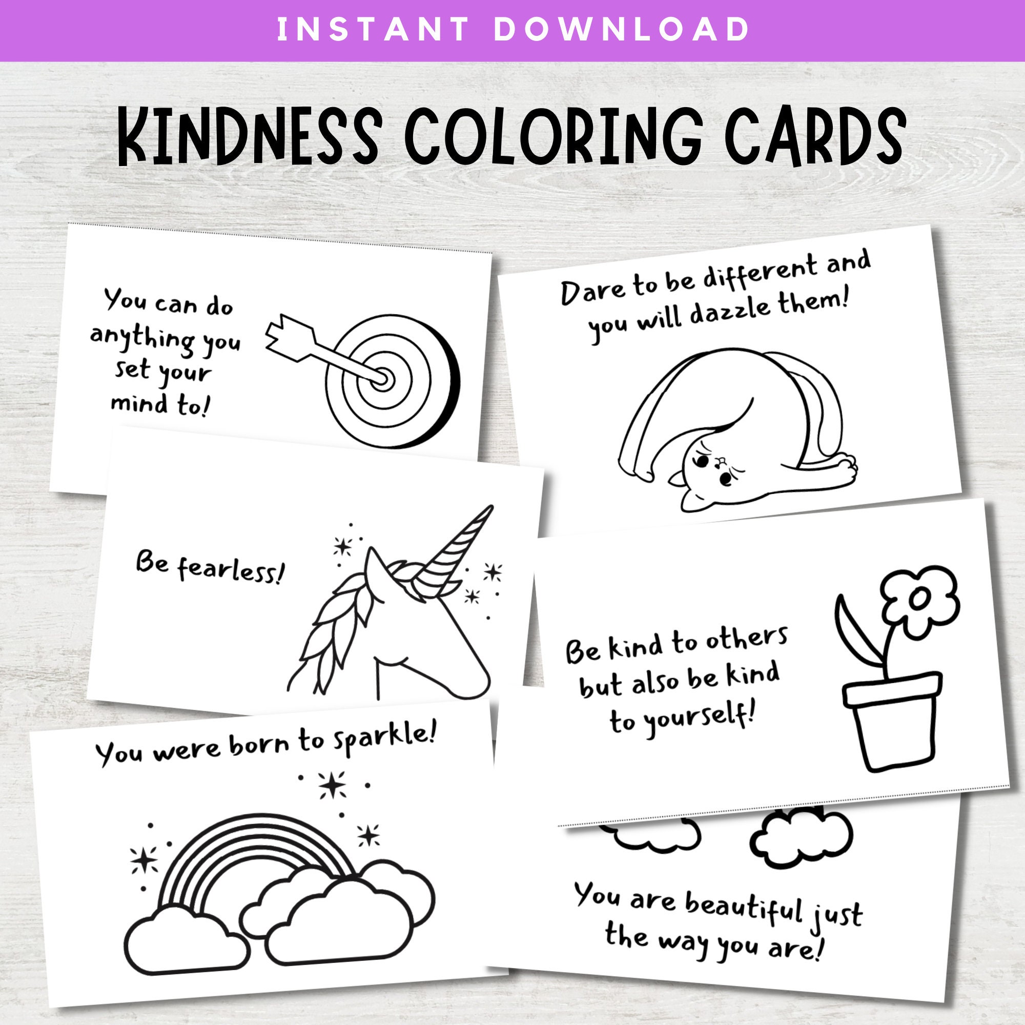Kindness Cards, Coloring Cards, Encouragement Cards, Inspirational ...
