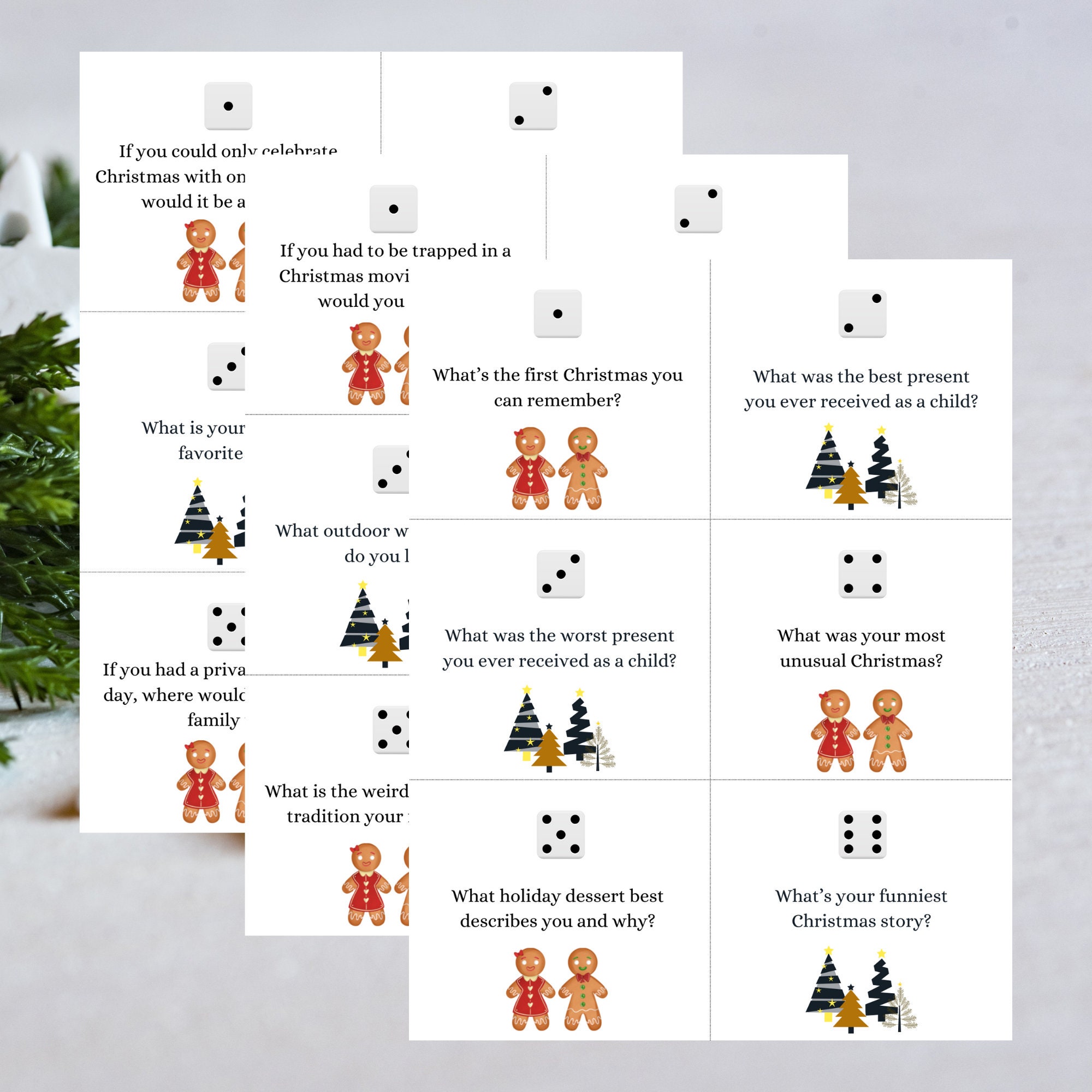 Christmas Dinner Game, Christmas Conversation Starter Cards, Dice Game ...