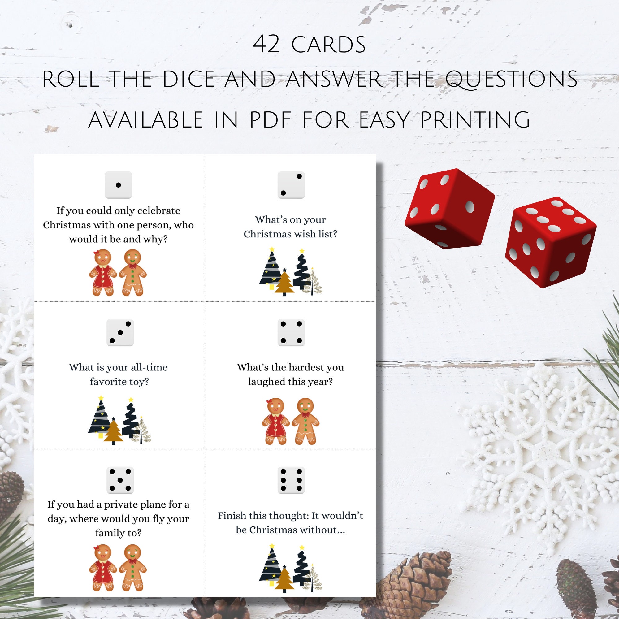 Christmas Dinner Game, Christmas Conversation Starter Cards, Dice Game ...