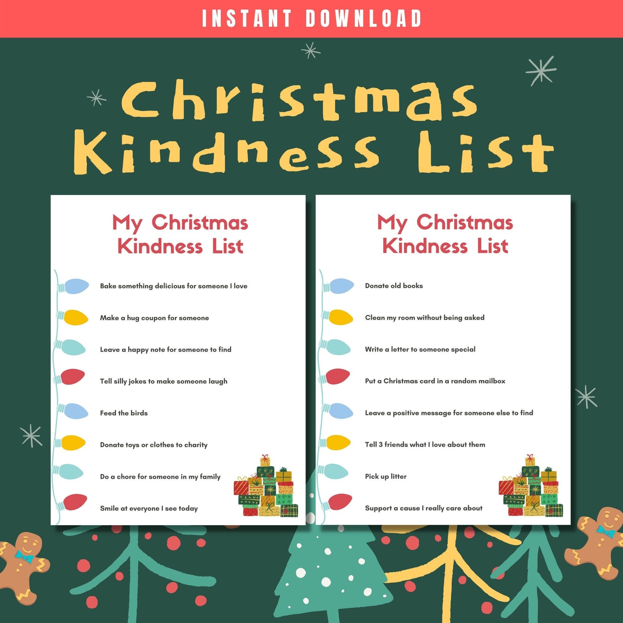 Christmas Kindness List for Kids, Kindness Challenge, Mindful Christmas ...