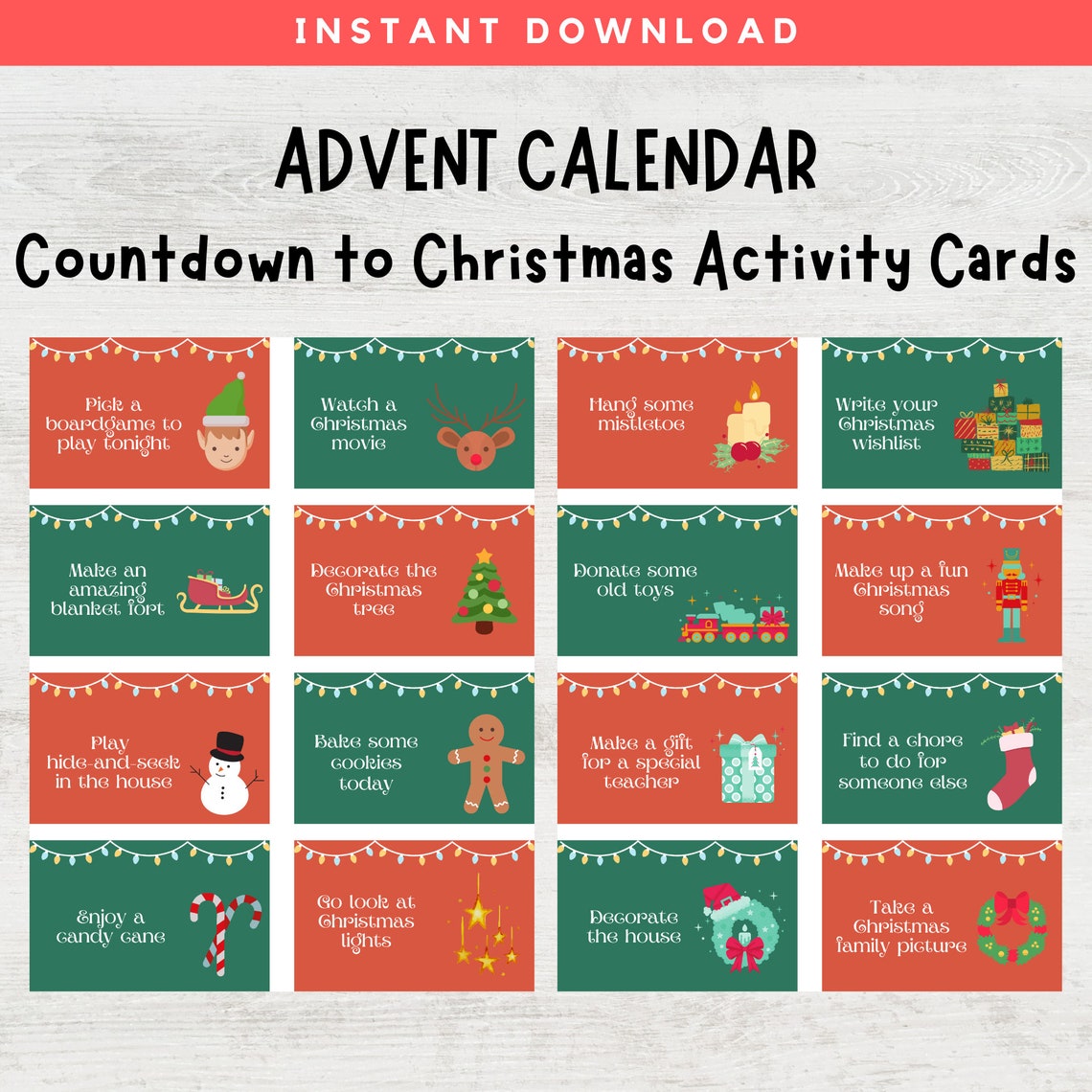 Christmas Advent Calendar Activity Cards: Printable Countdown (PDF) - Etsy
