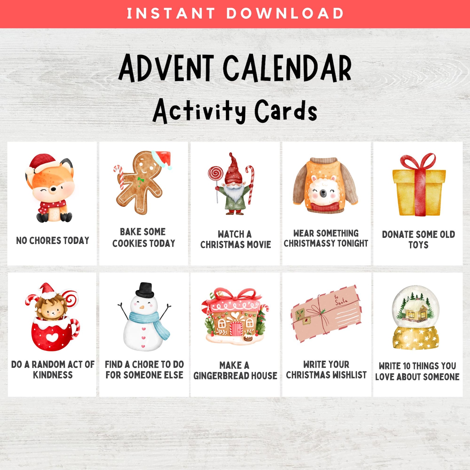 Christmas Advent Calendar Activity Cards, Countdown to Christmas ...