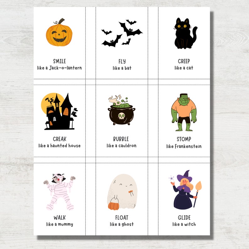Halloween Movement Cards: Printable Activity Games (PDF) - Etsy
