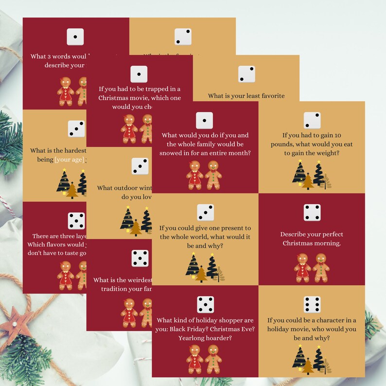Christmas Dinner Game, Christmas Conversation Starter Cards, Dice Game ...