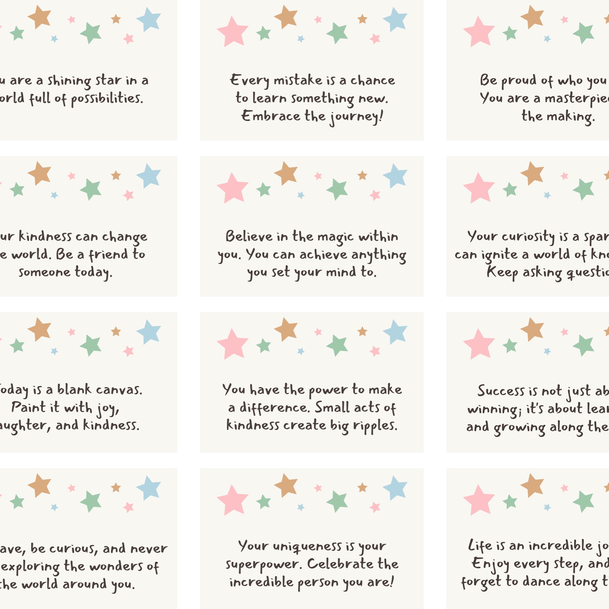 Inspirational Message Cards for Kids & Teens (printable) - Etsy