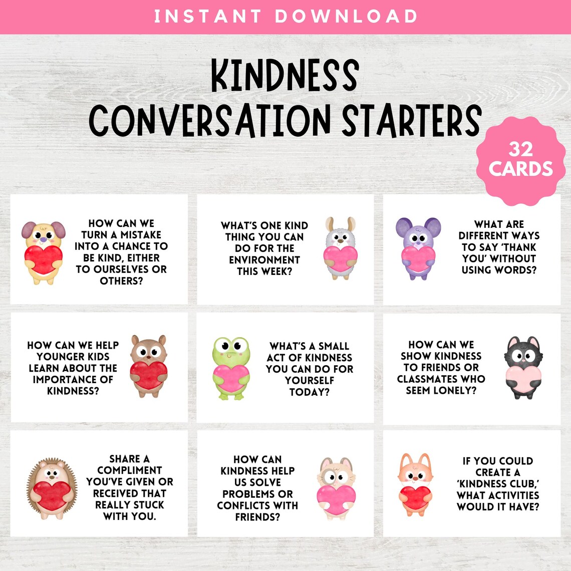 Kindness Conversation Starters Cards, Kindness Prompts, Social ...