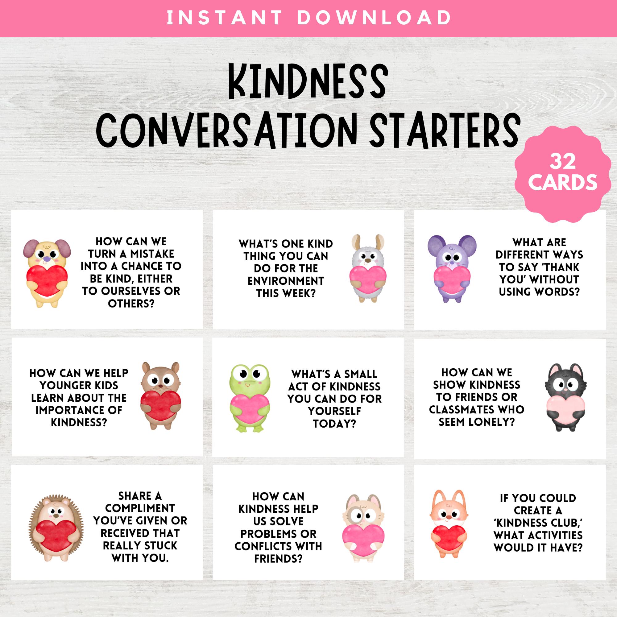 Kindness Conversation Starters Cards, Kindness Prompts, Social ...