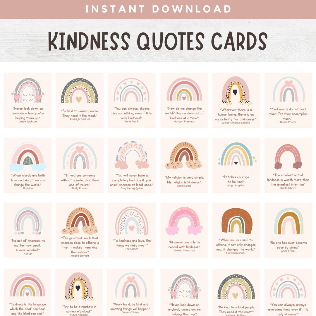 Kindness Quotes Cards for Kids, Printable Kindness Cards, Encouragement ...