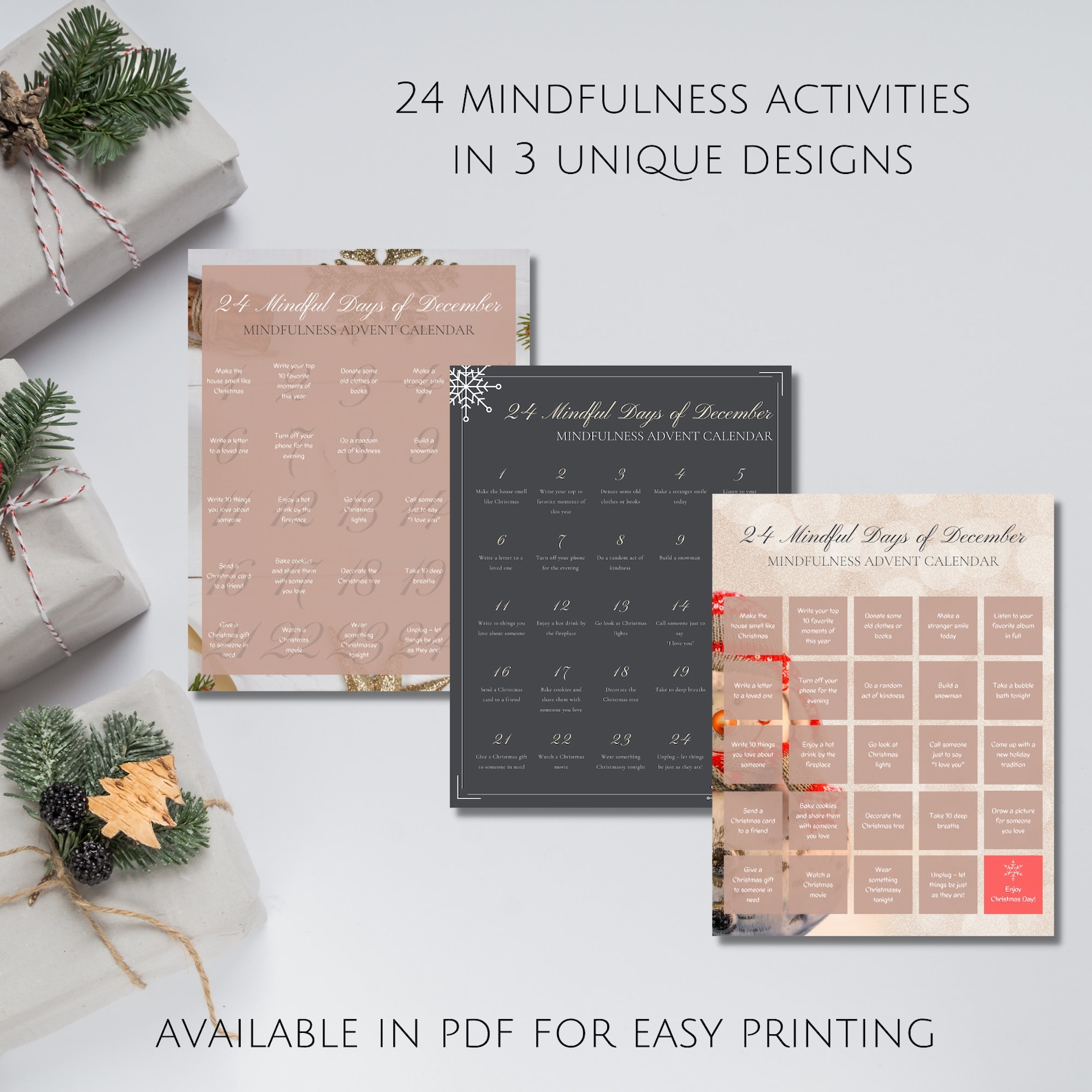 Mindfulness Christmas Advent Calendar: 24 Mindful Activities (PDF) - Etsy
