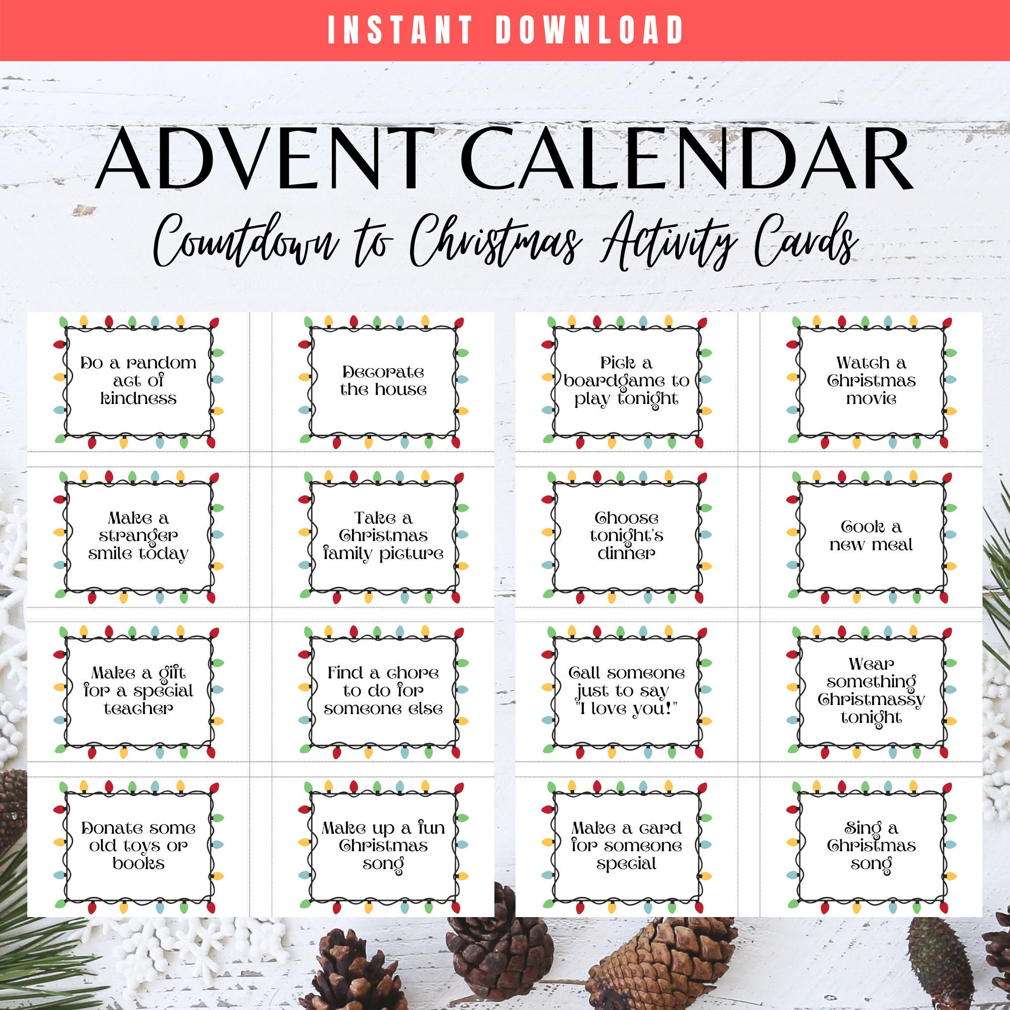 Christmas Advent Calendar Activity Cards, Countdown to Christmas ...