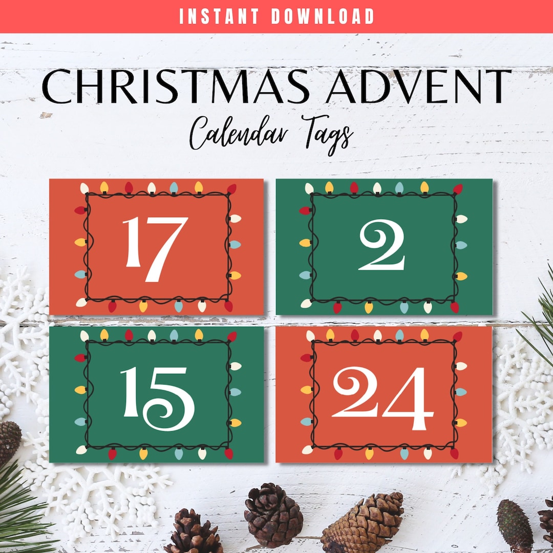 Christmas Advent Calendar Numbers Tags Countdown to Christmas - Etsy