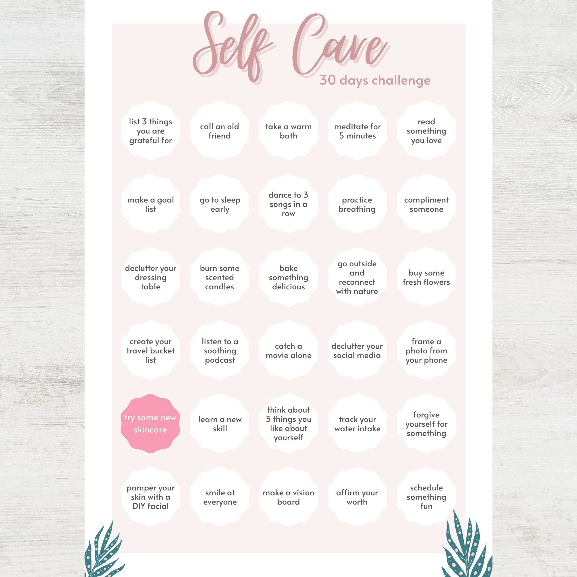 Desafío de autocuidado de 30 días, Diario diario de autocuidado ...
