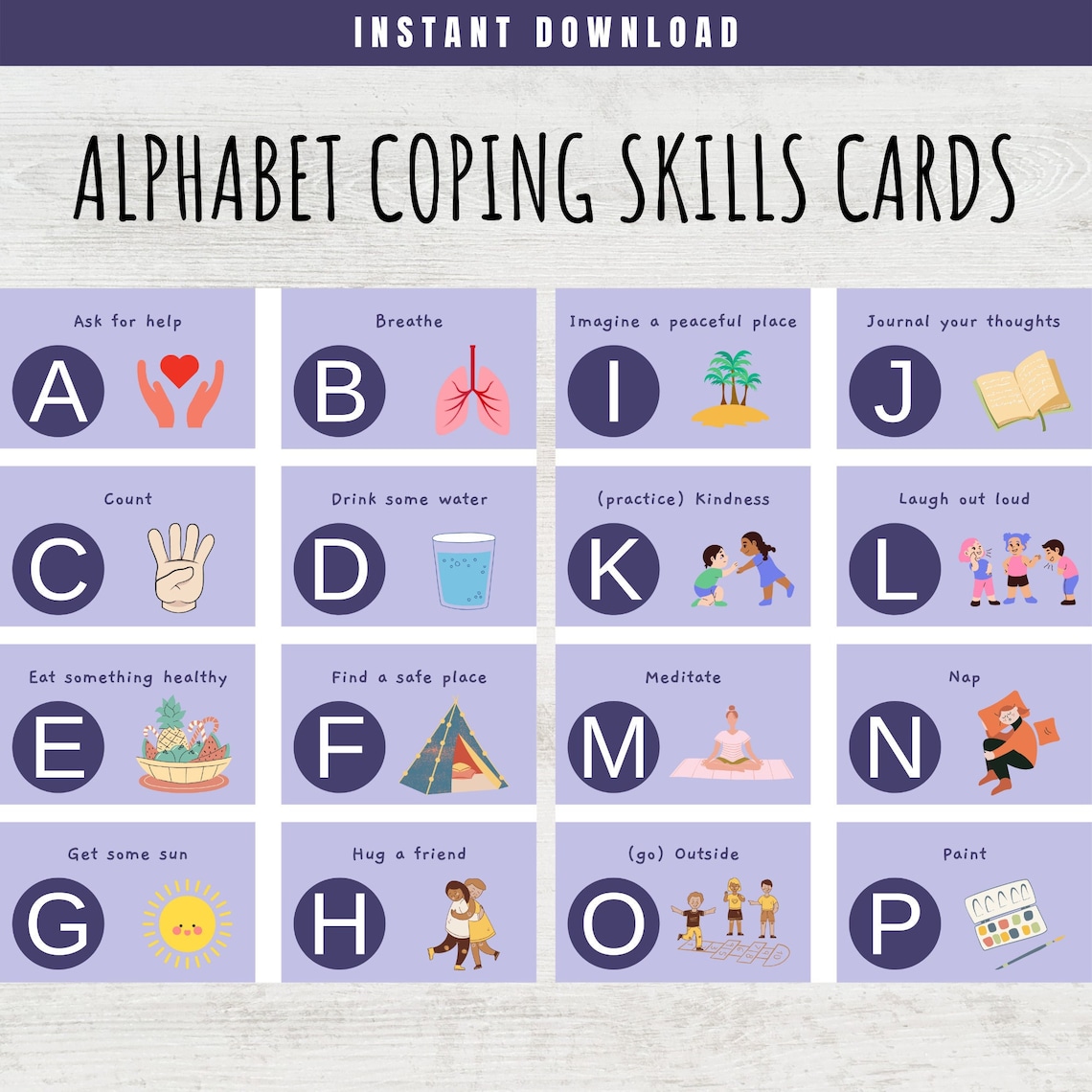 Alphabet Coping Skills Cards, Self Regulating Cards, Mindfulness, Calm ...