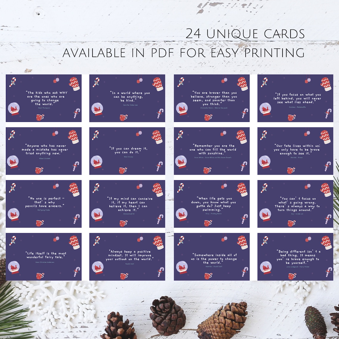 Christmas Advent Calendar Positive Quotes Cards, Countdown to Christmas ...