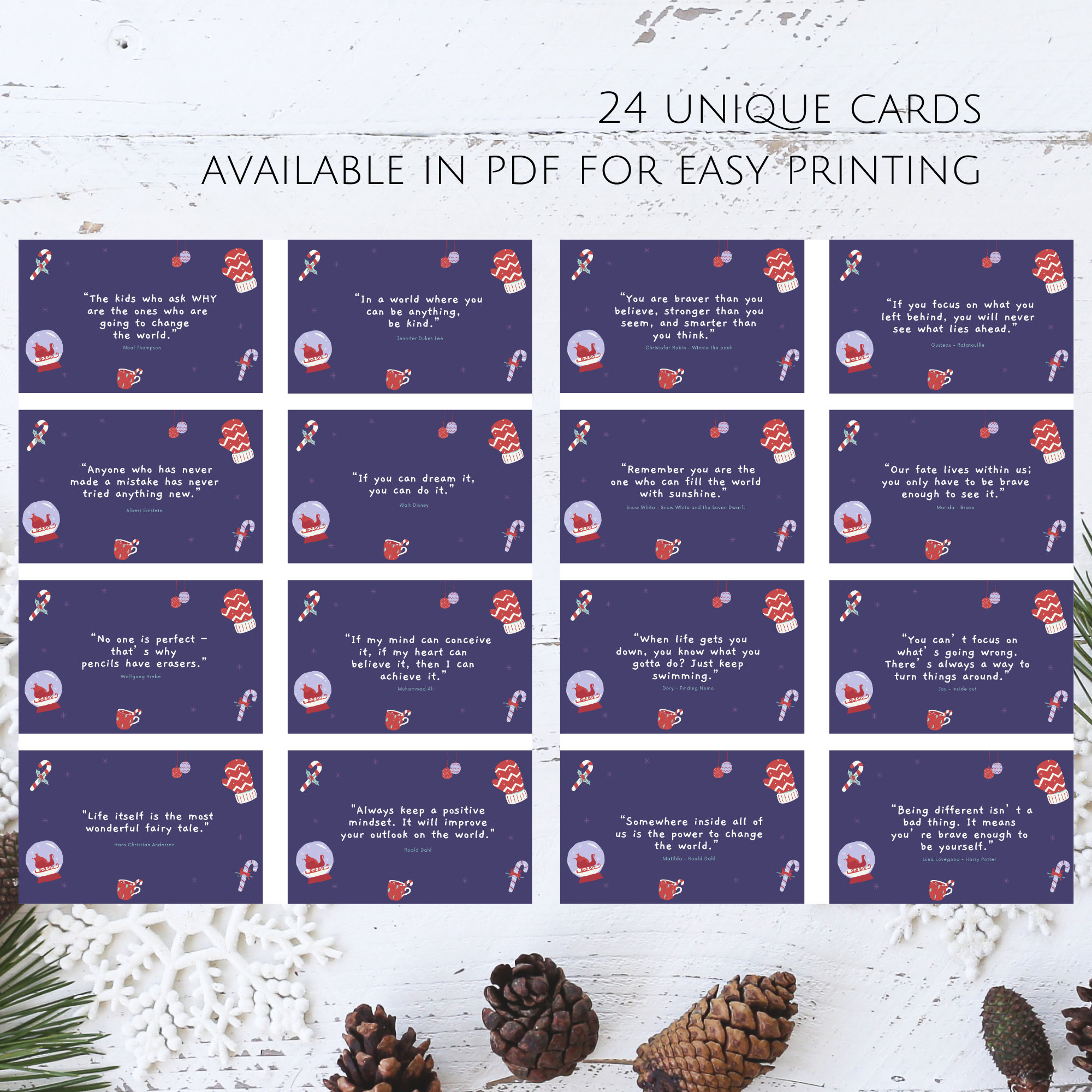 Christmas Advent Calendar Positive Quotes Cards, Countdown to Christmas ...