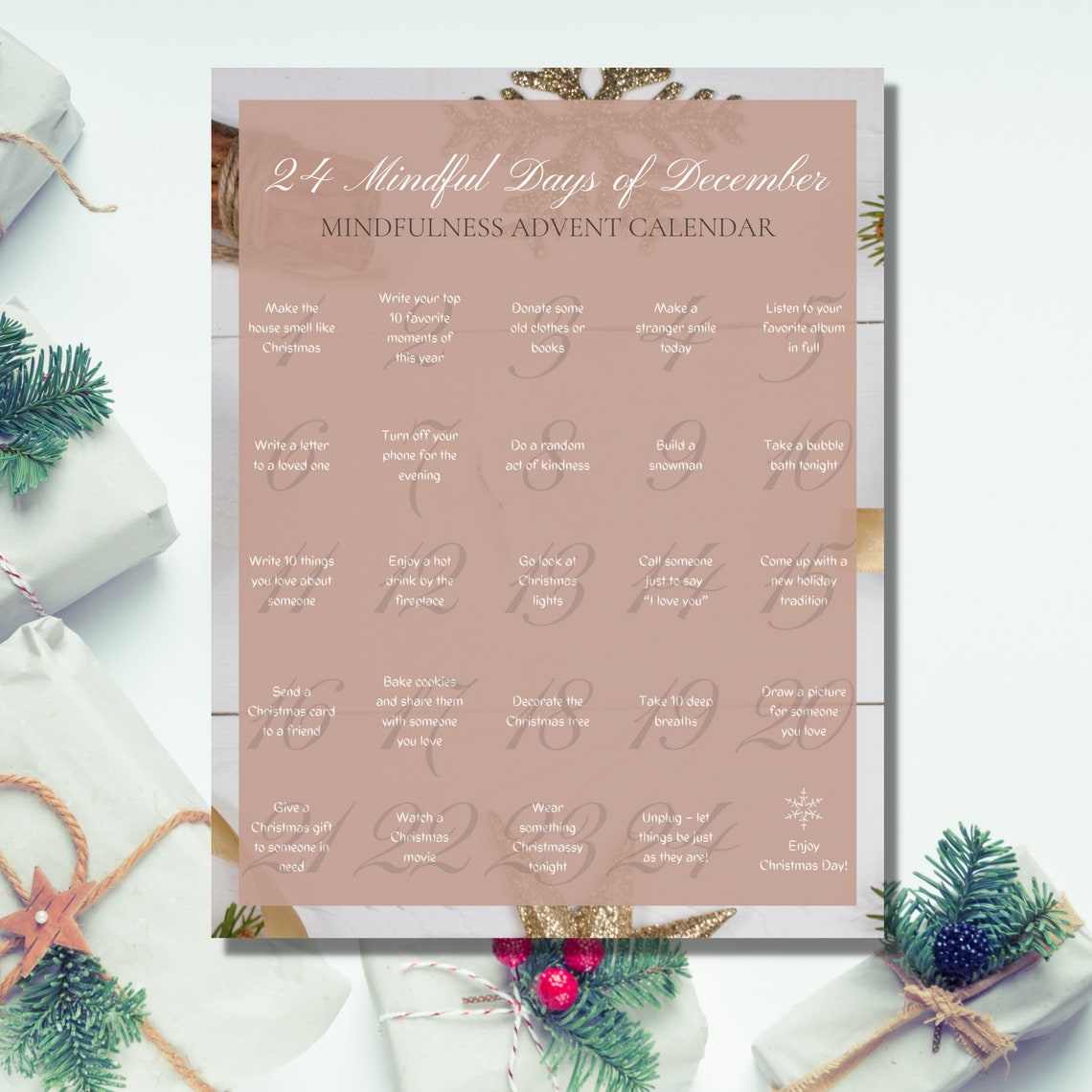 Mindfulness Christmas Advent Calendar: 24 Mindful Activities (PDF) - Etsy