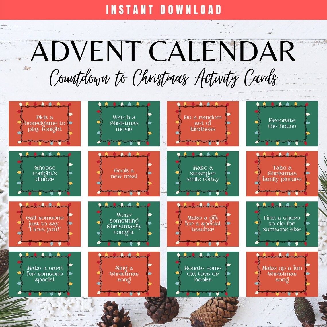 Christmas Advent Calendar Activity Cards, Countdown to Christmas ...