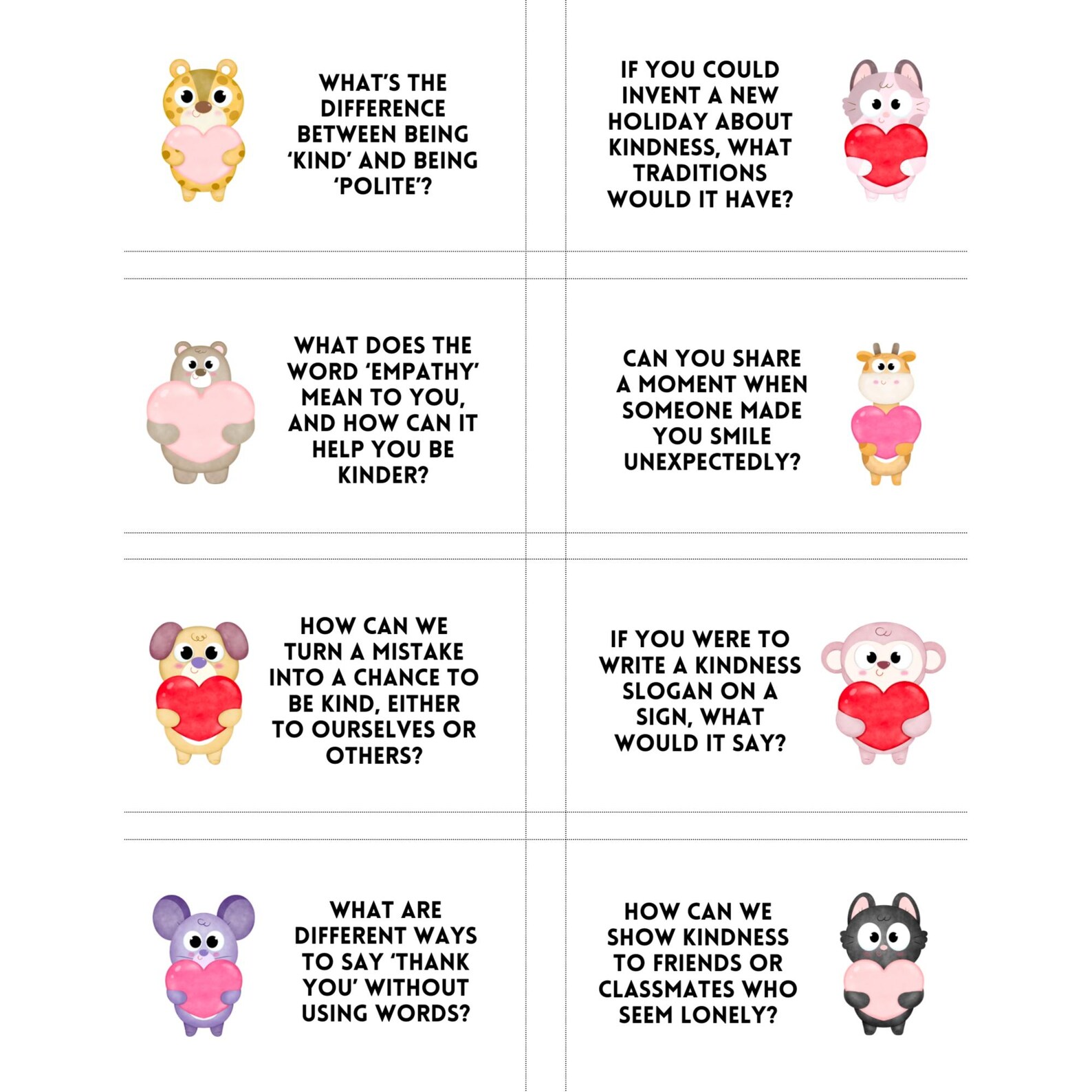 Kindness Conversation Starters Cards, Kindness Prompts, Social ...