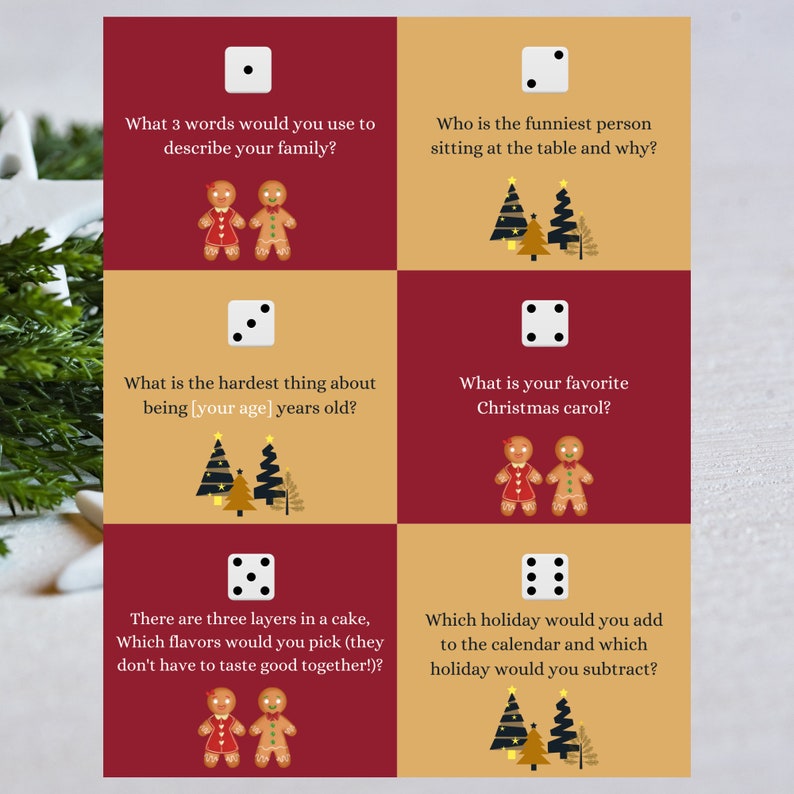Christmas Dinner Game, Christmas Conversation Starter Cards, Dice Game ...