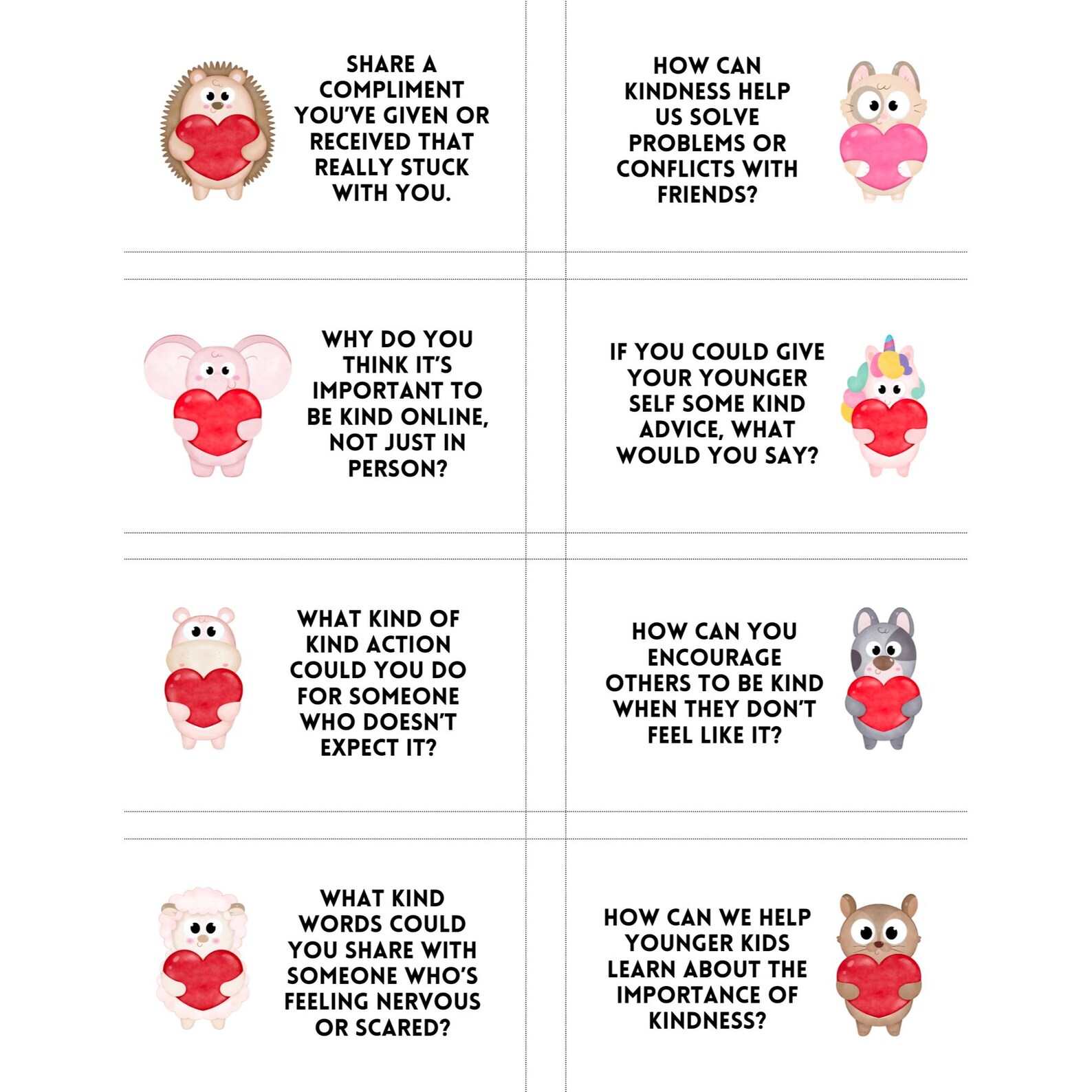 Kindness Conversation Starters Cards, Kindness Prompts, Social ...