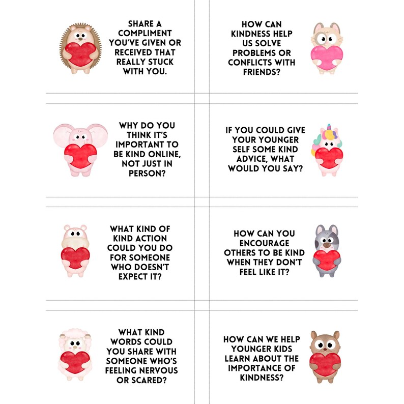 Kindness Conversation Starters Cards, Kindness Prompts, Social ...