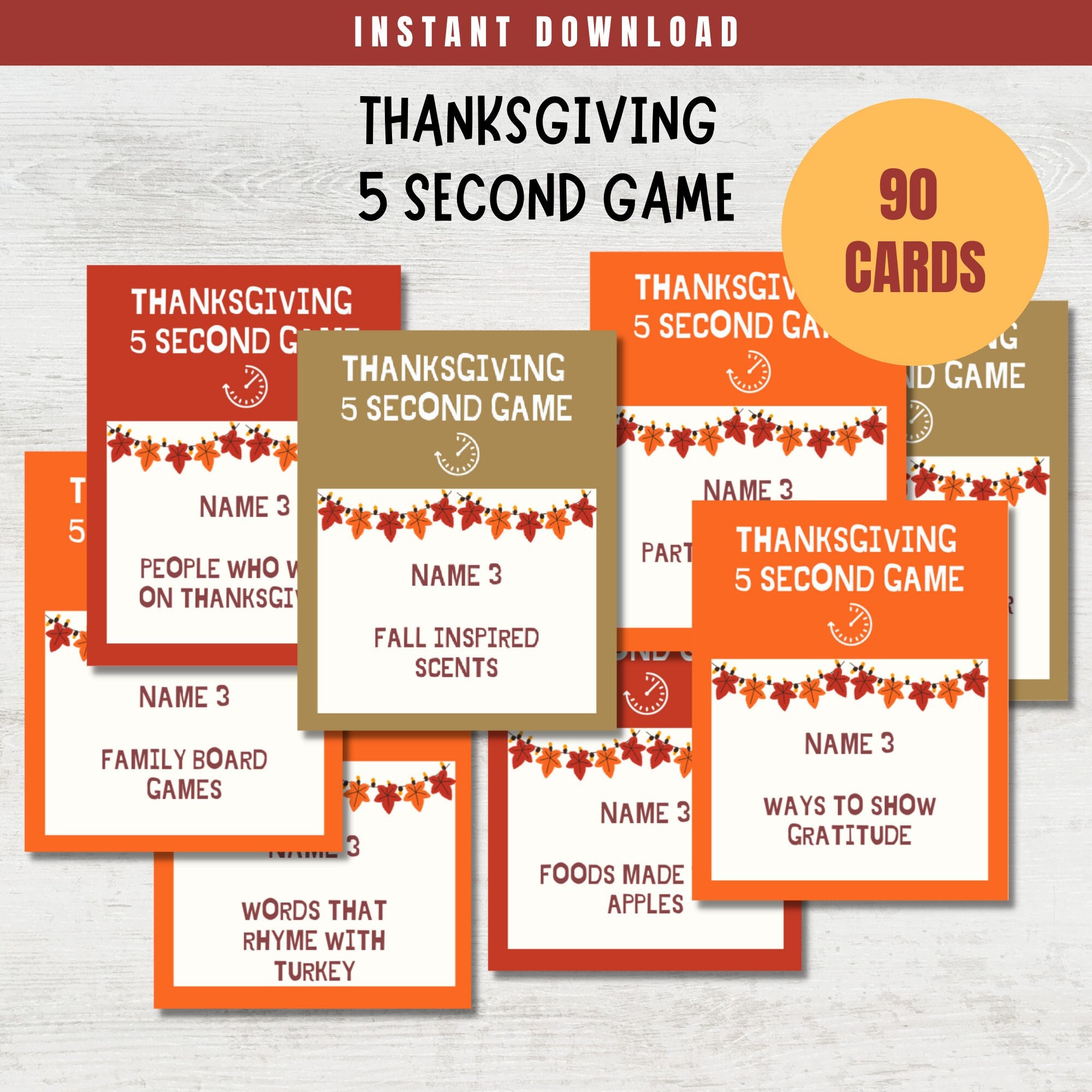 Thanksgiving 5 Second Game, Thanksgiving Activity for Kids, Printable ...