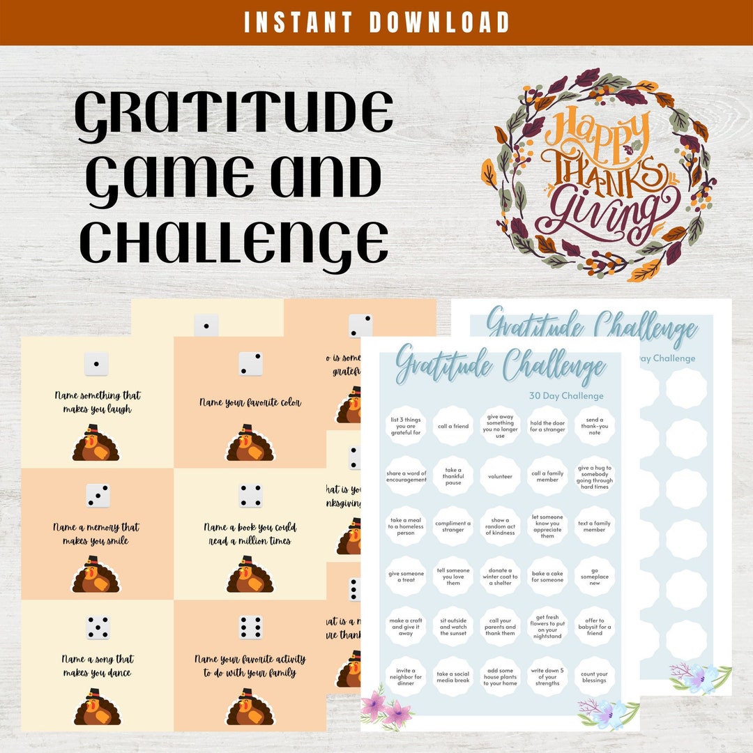 Thanksgiving Gratitude Game and 30-day Gratitude Challenge, Instant ...
