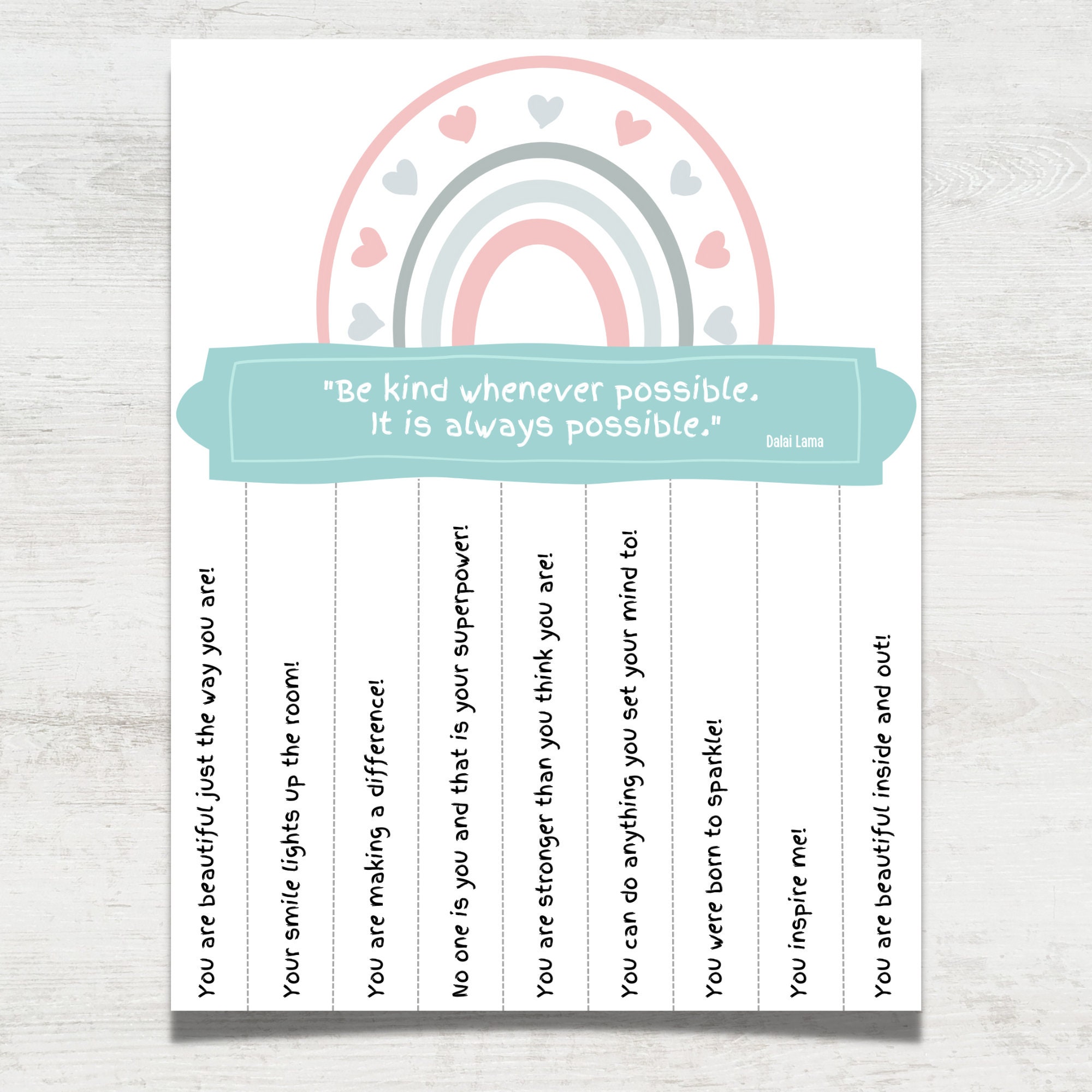 Tear off Compliments, Printable Tear off Flyer, Random Acts of Kindness, Positive Thoughts ...