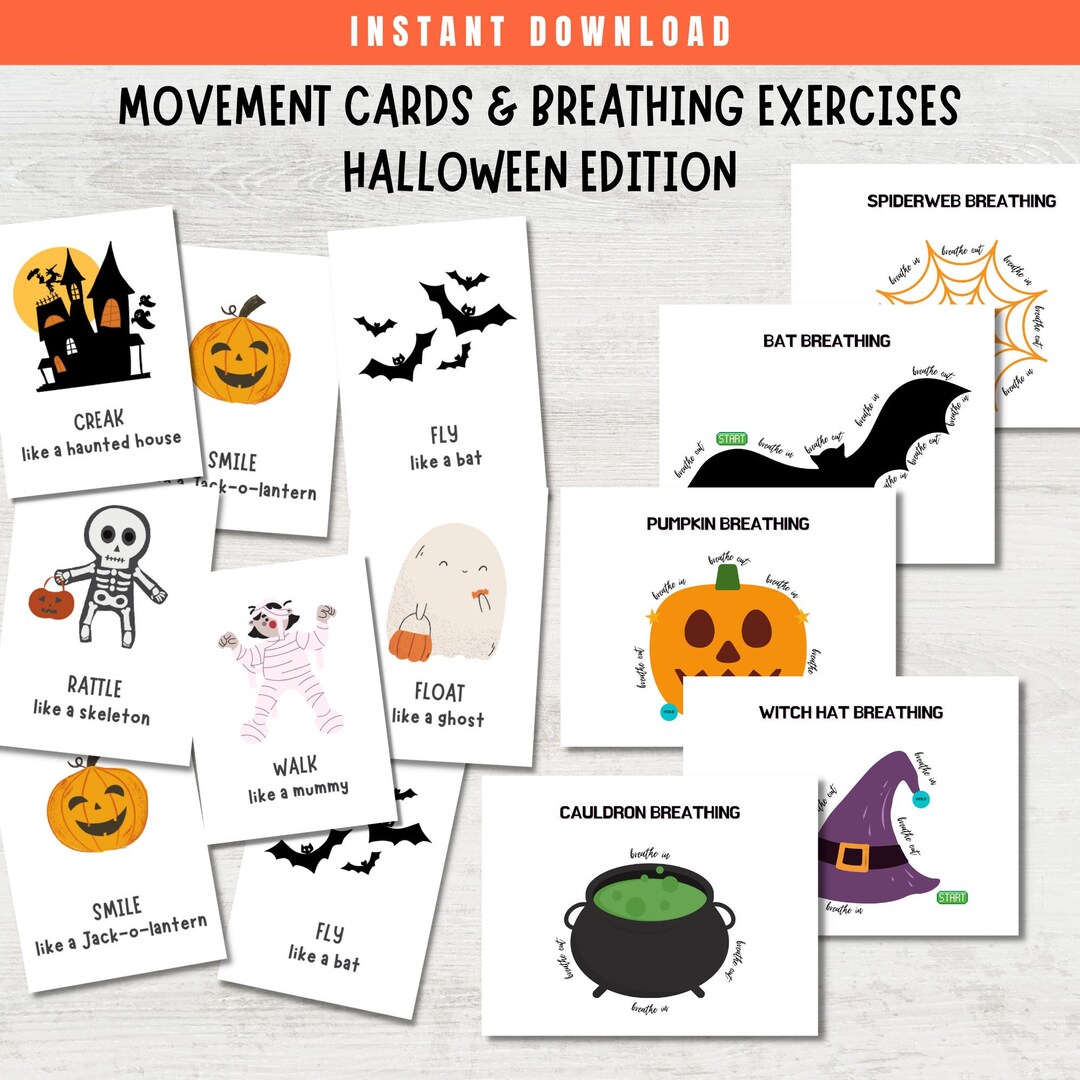 Halloween Movement Cards Breathing Exercises Finger Tracing - Etsy