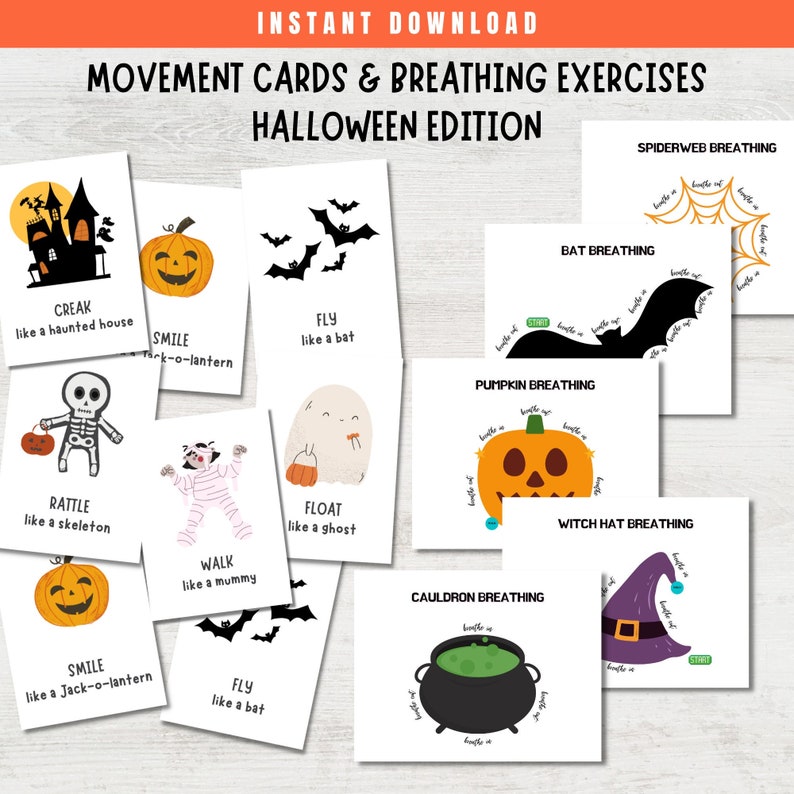Halloween Movement Cards Breathing Exercises Finger Tracing - Etsy