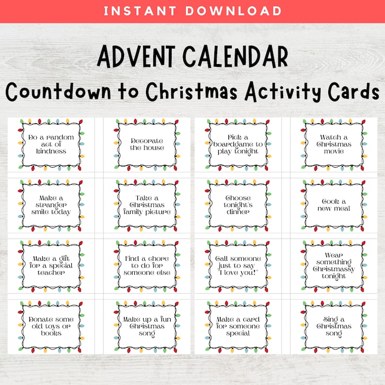 Christmas Advent Calendar Activity Cards: Family Countdown (PDF) - Etsy