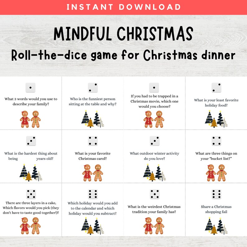 Christmas Dinner Game, Christmas Conversation Starter Cards, Dice Game ...