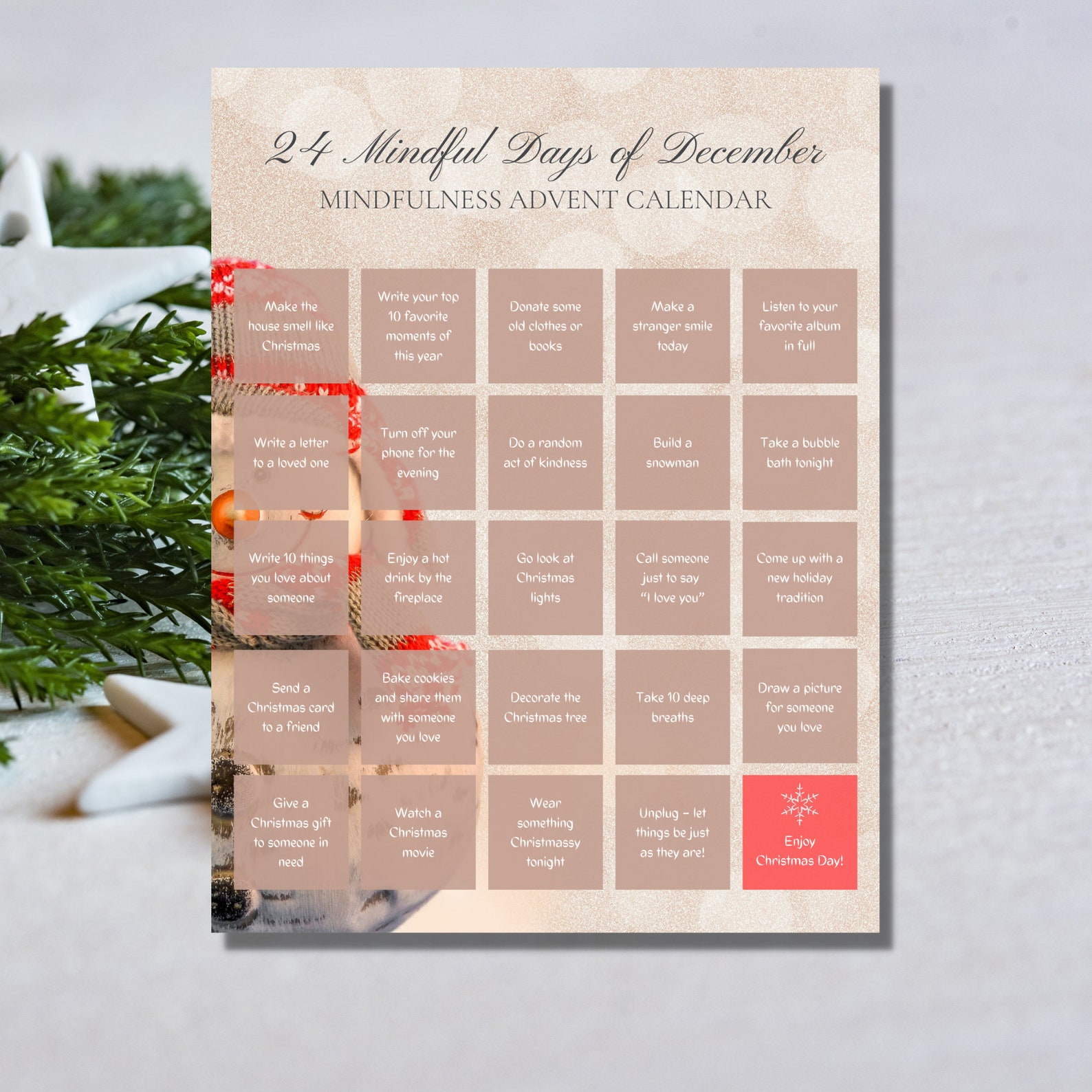 Mindfulness Christmas Advent Calendar: 24 Mindful Activities (PDF) - Etsy