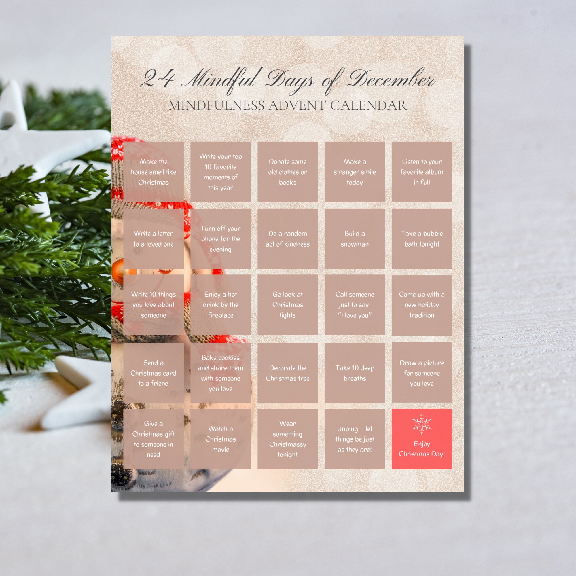 Mindfulness Christmas Advent Calendar: 24 Mindful Activities (PDF) - Etsy