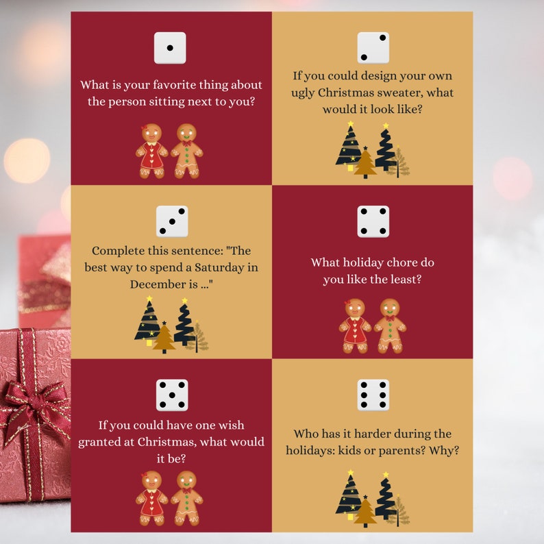 Christmas Dinner Game, Christmas Conversation Starter Cards, Dice Game ...