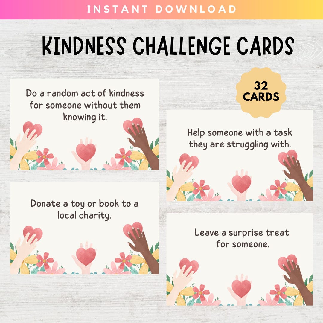 Kindness Challenge Cards, Monthly Challenge, Mindfulness Cards ...